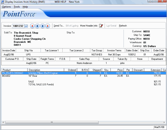 Invoice History Consolidated Query (IN45)